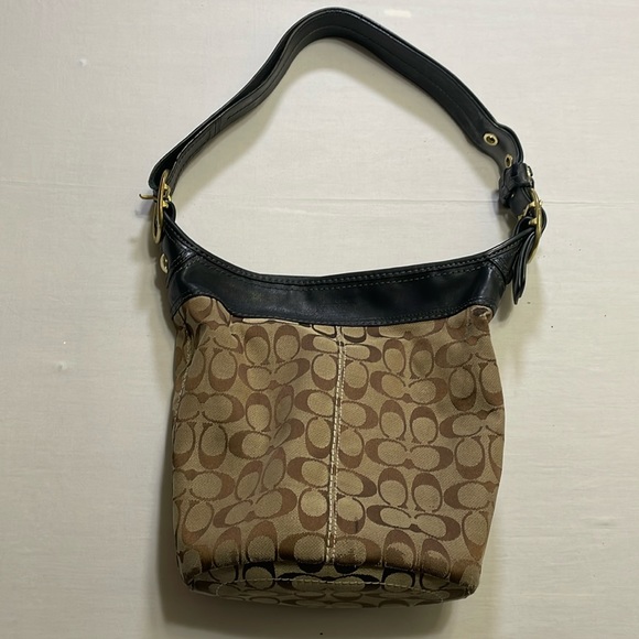 Coach | Bags | Coach Legacy Black Leather Brownkhaki Jacquard ...